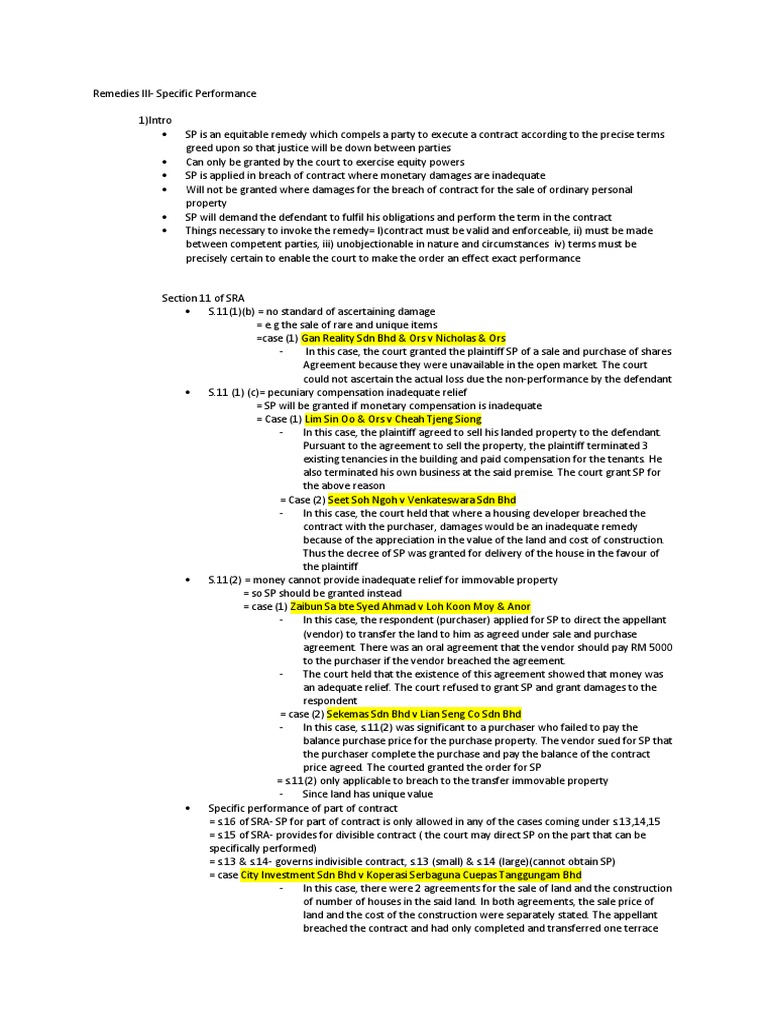 Remedies 3 | PDF | Specific Performance | Damages