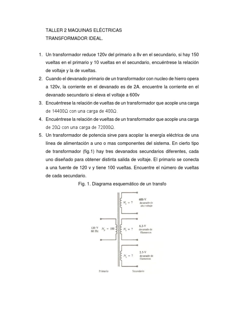 Taller 2 Maquinas Electricas | PDF | Transformador | Corriente eléctrica