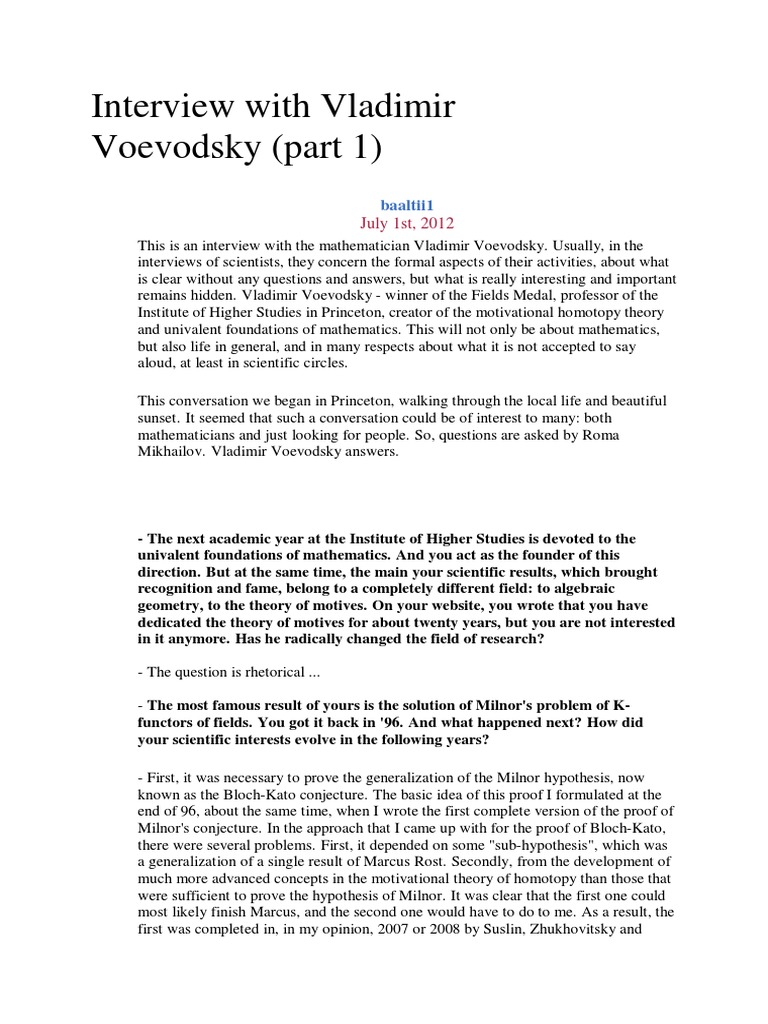 Interview With Vladimir Voevodsky (Part 1) : July 1st, 2012 | PDF ...