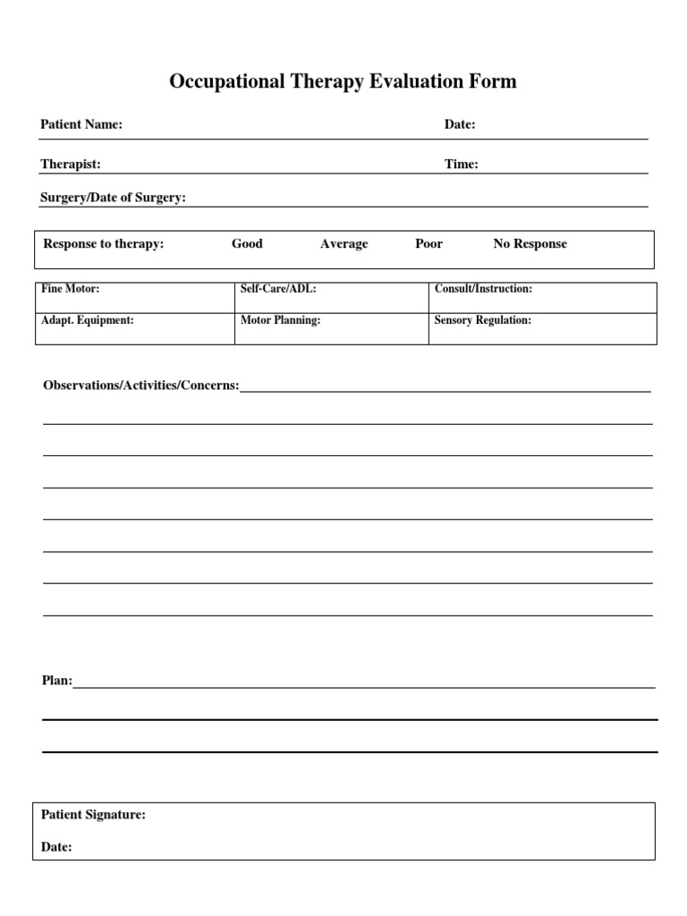 Occupational Therapy Evaluation Form: Patient Name: Date | PDF