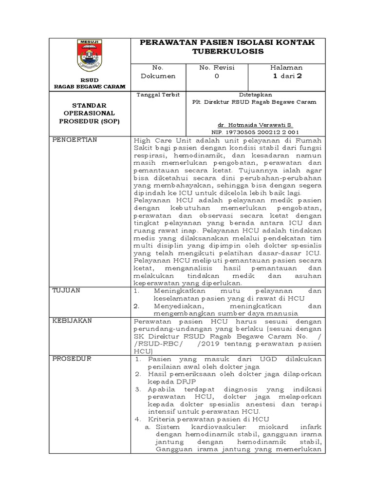 SOP Perawatan HCU | PDF