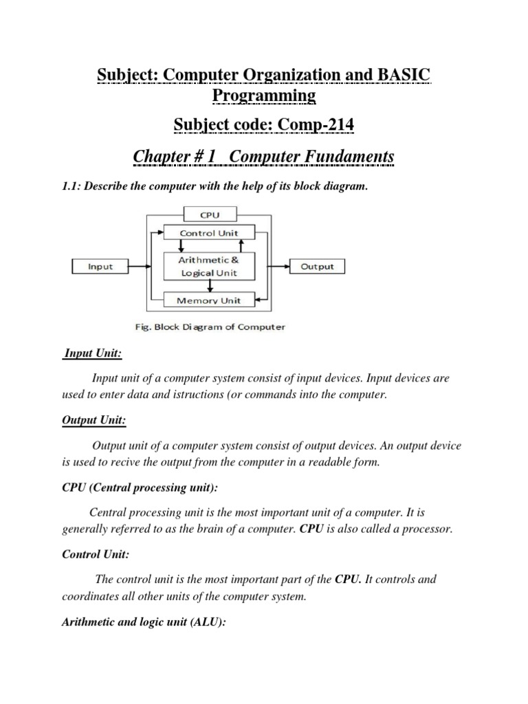 Subject Computer Organization And Basic Programming Subject Code Comp 214 Pdf Computer