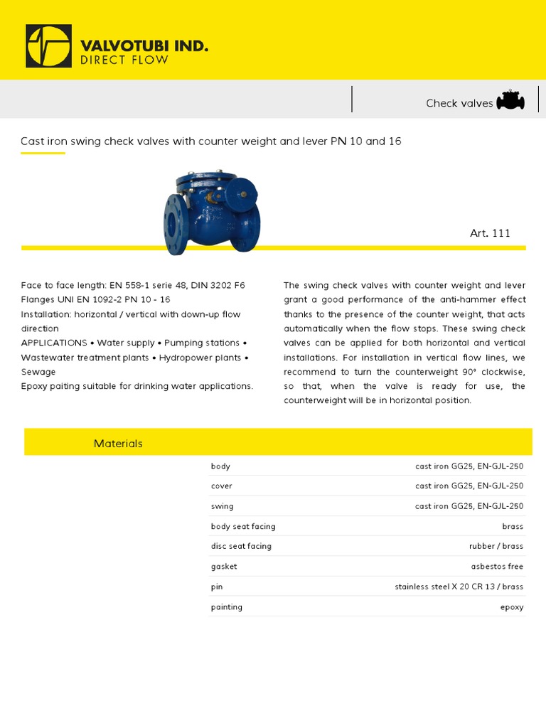 Cast Iron Swing Check Valves With Counter Weight and Lever PN 10 and 16 ...
