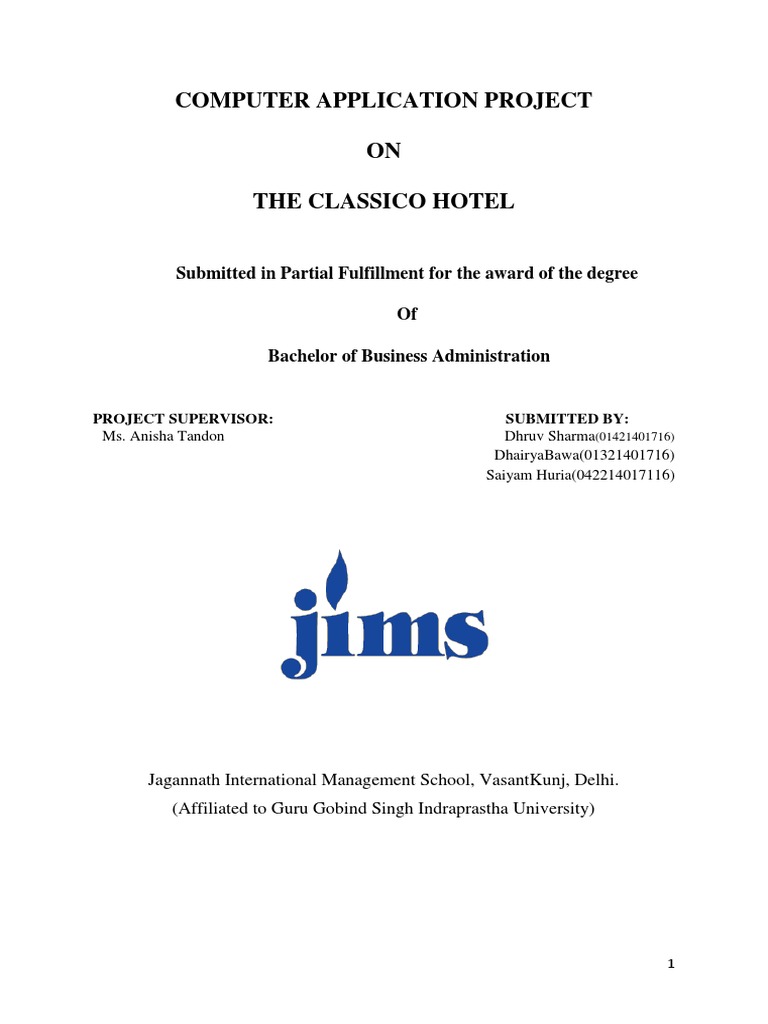 Computer Application Project ON The Classico Hotel | Download Free PDF ...