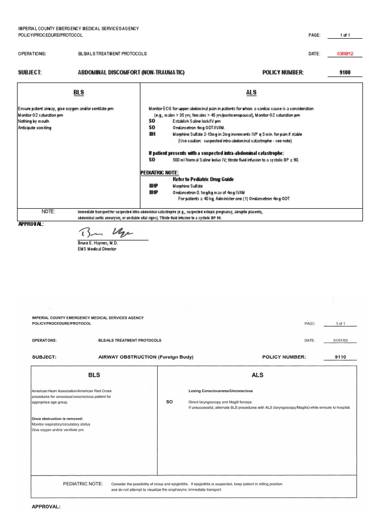 EMS Treatment Protocols Section 9000 PDF | PDF | Cardiopulmonary ...