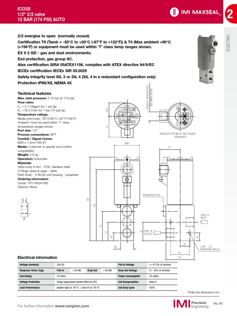Maxseal ICO3S Solenoid Valve Specs | PDF | Electrical Engineering ...