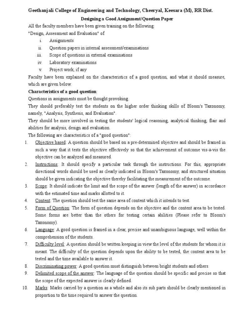 Question Paper Design | PDF | Question | Test (Assessment)