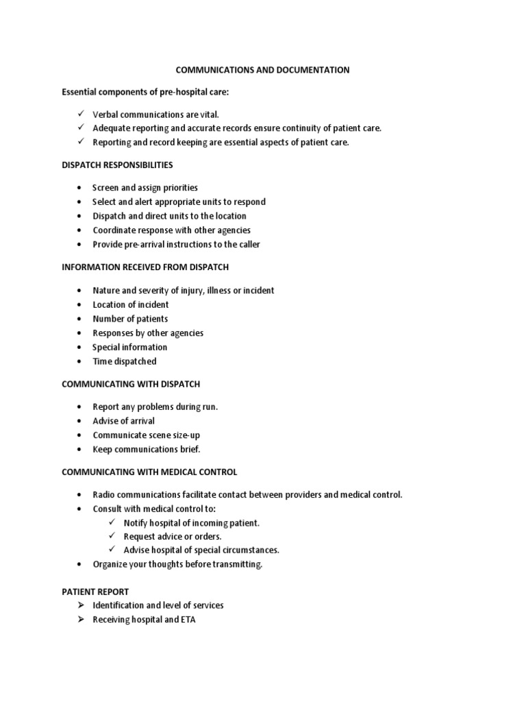1 Communications and Documentation | PDF | Emergency Medical Services ...