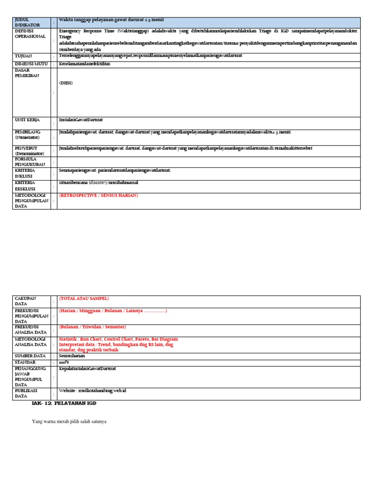 Profil Indikator Mutu Respon Time Igd | PDF