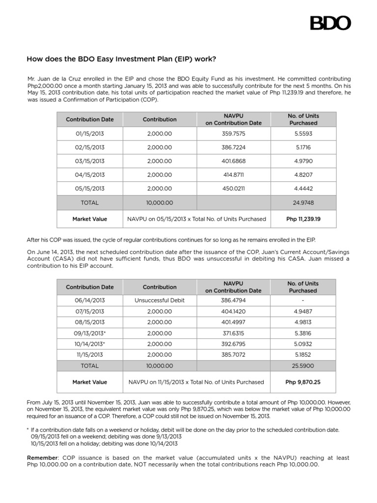 How Does The BDO Easy Investment Plan (EIP) Work? | PDF | Debits And ...
