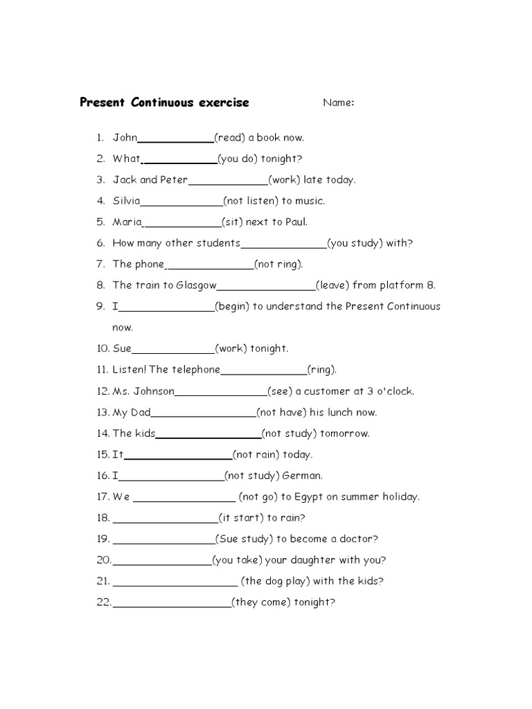 Present Continuous Exercise | PDF