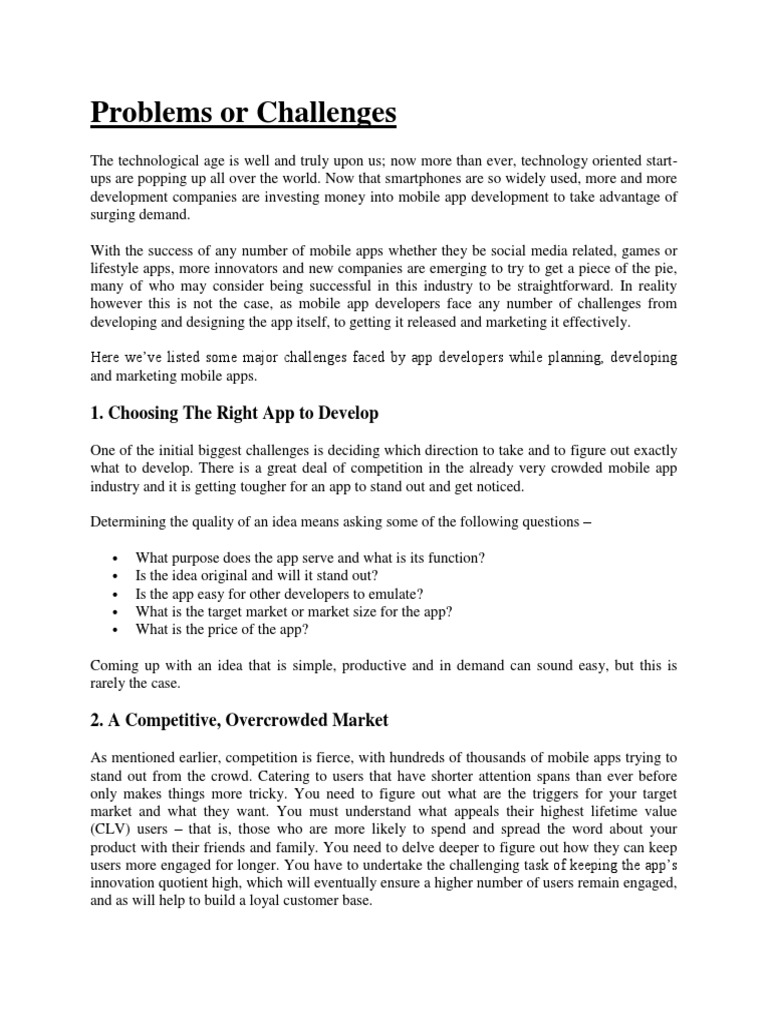 Problems or Challenges: 1. Choosing The Right App To Develop | PDF | Mobile App | Computing