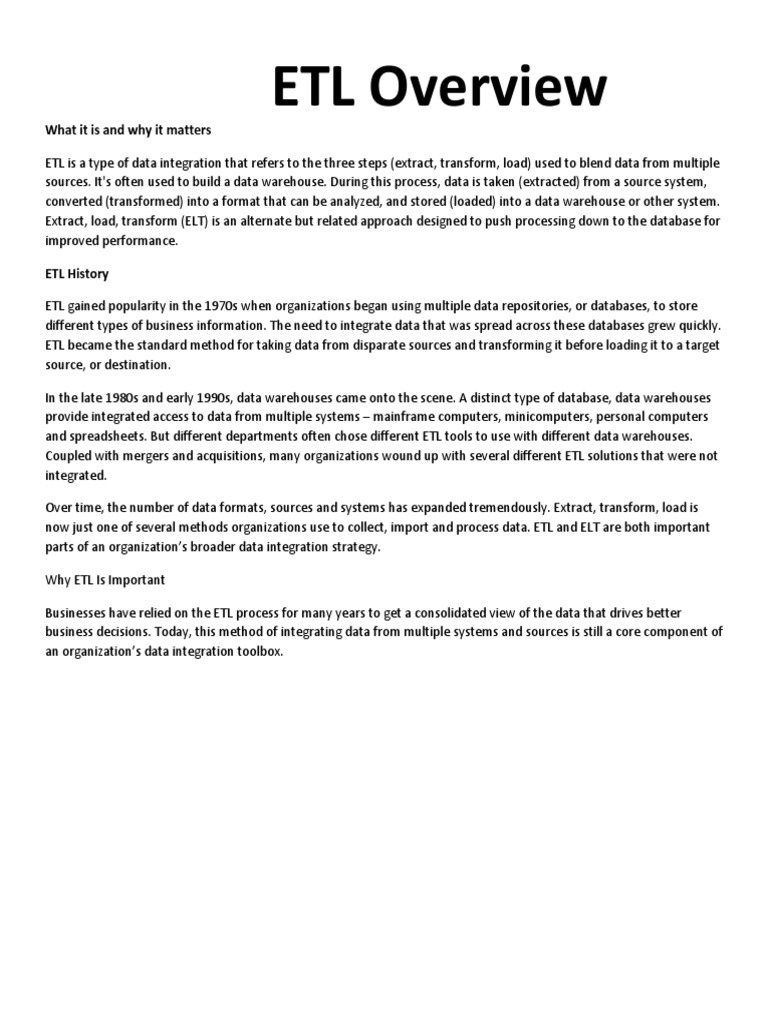 ETL Overview | PDF | Data Warehouse | Information Science