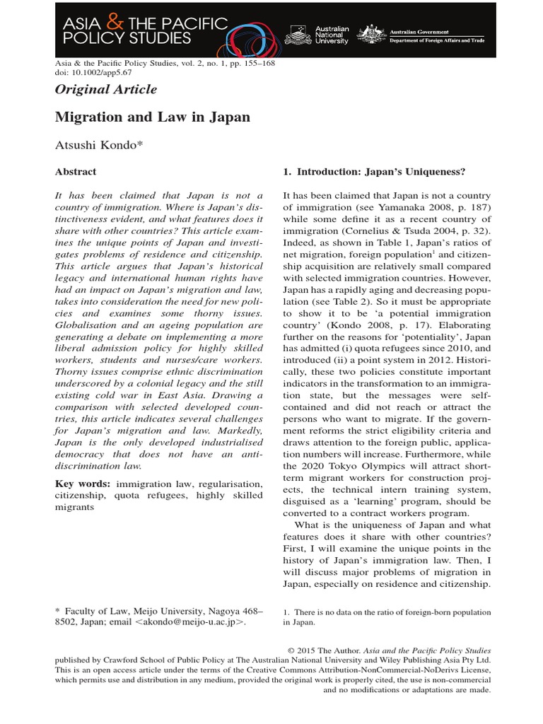 Migration and Law in Japan | PDF | Immigration | Naturalization