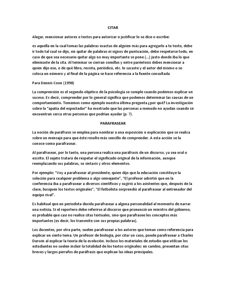 Citar y Parafrasear | PDF | Comprensión | Puntuación