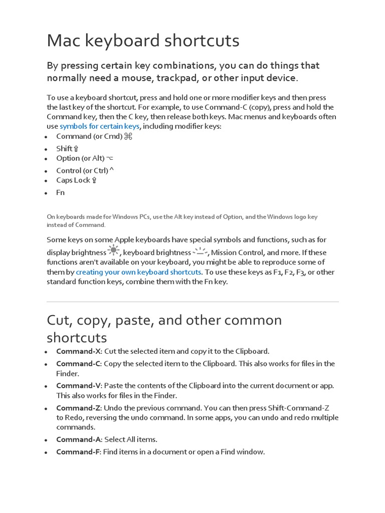 Mac Keyboard Shortcuts | PDF | Finder (Software) | Computer Keyboard