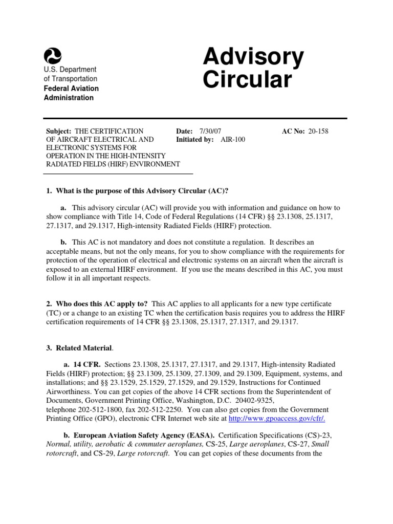 FAA HIRF Advisory Circular 20-158 | PDF | Hertz | Verification And ...