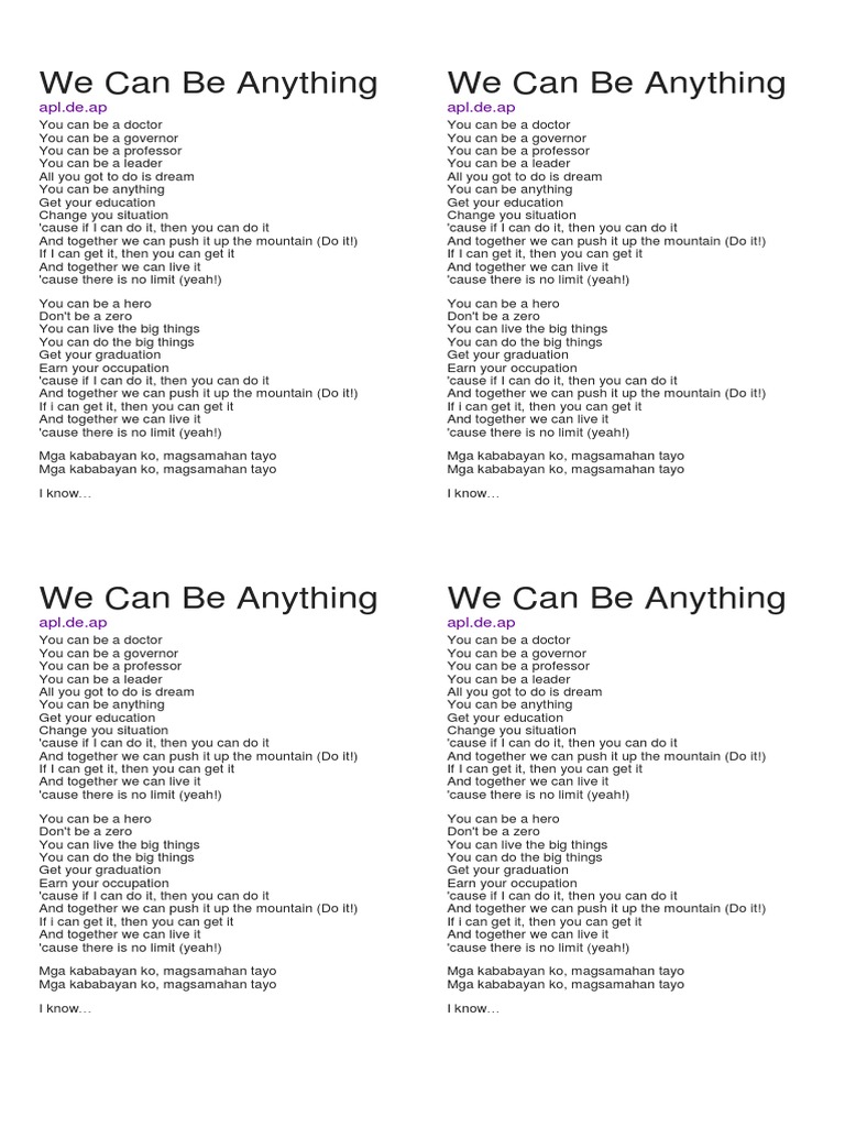 Apl.de.ap: We Can Be Anything Lyrics | PDF