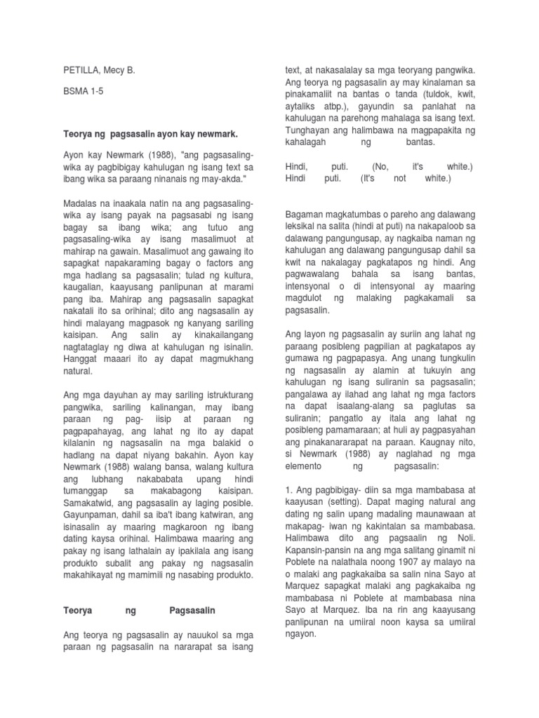 Teorya NG Pagsasalin | PDF