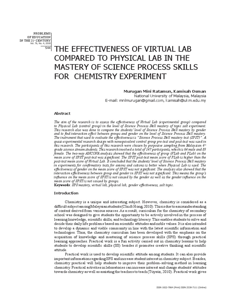 Virtual vs. Physical Lab in Chemistry Skills | PDF | Educational ...