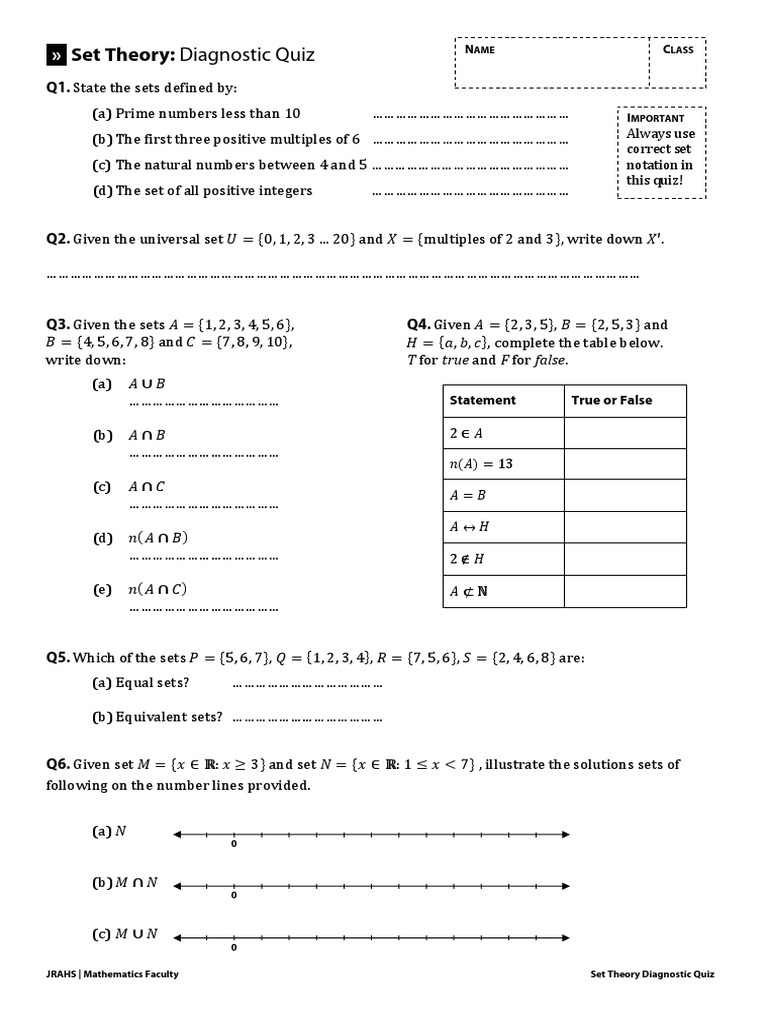 Set Theory Quiz | PDF | Number Theory | Algebra