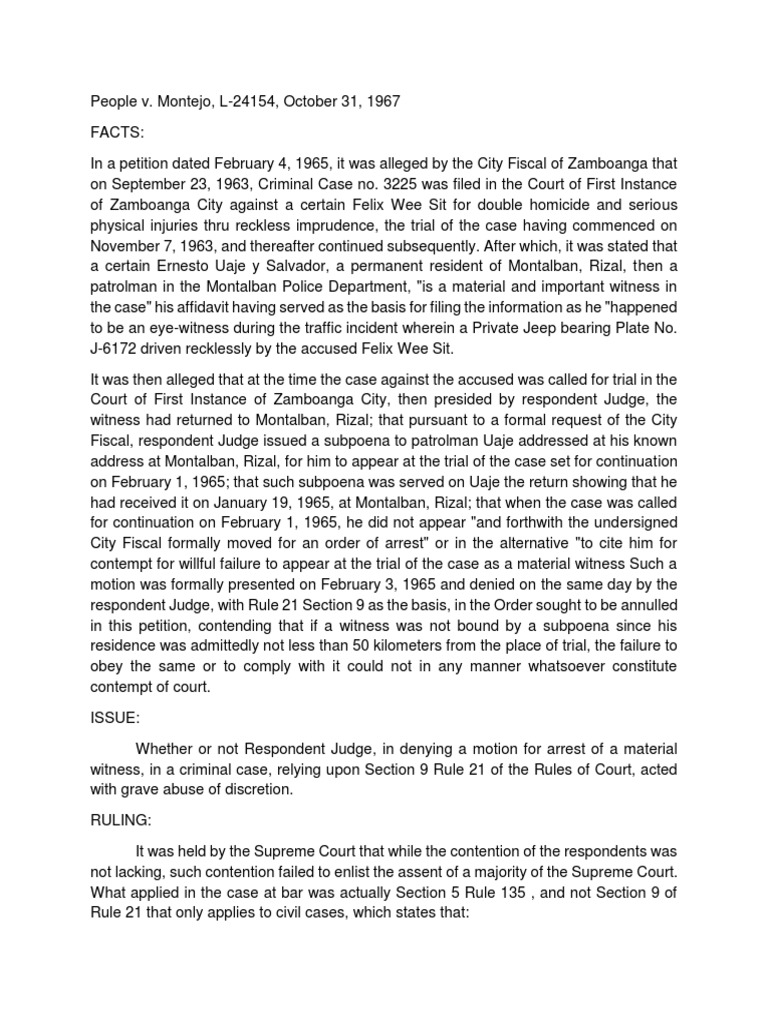 People V Montejo | PDF | Contempt Of Court | Separation Of Powers