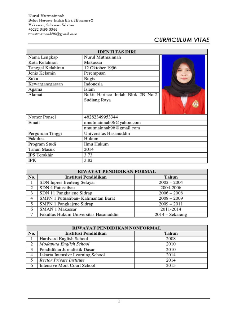 Curriculum Vitae - Nurul Mutmainnah | PDF