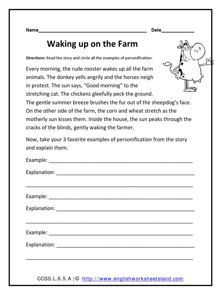 Waking Up On The Farm: Name - Date | PDF