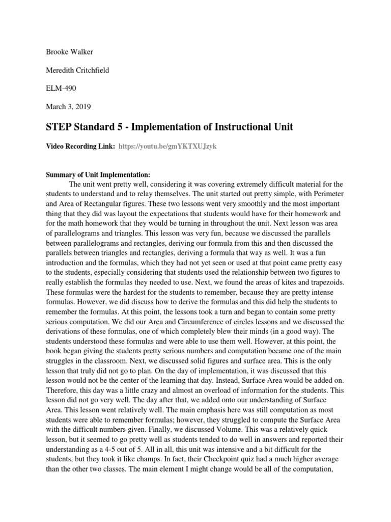Step Standard 5 | PDF | Area | Teaching