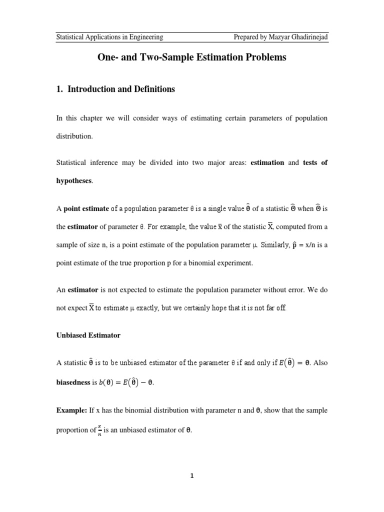 1 Estimation Pdf Pdf Confidence Interval Estimator