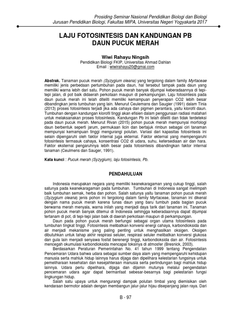 Laju Fotosintesis Dan Kandungan PB Daun Pucuk Merah: Wiwi Rahayu ...