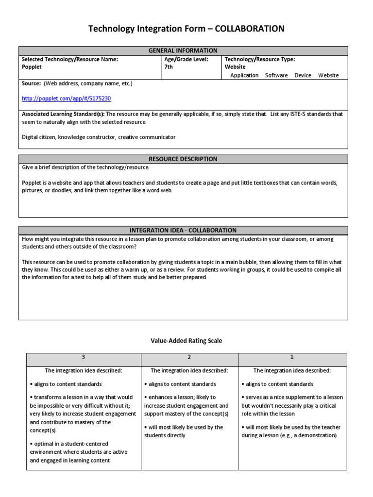 Technology Integration Template-Collaboration Xid-105301505 1 | PDF | Learning | Cognition
