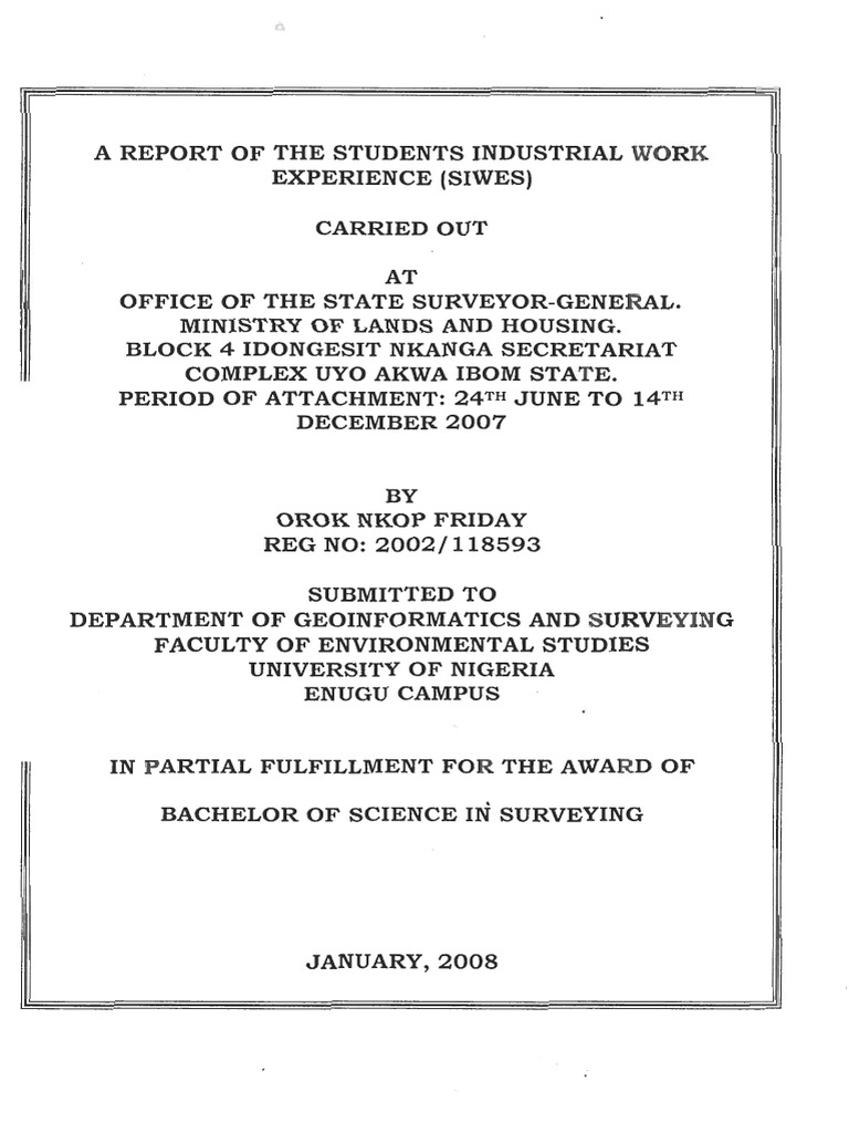 A Report of The Students Industrial Work Experience (Siwes) Bom State ...