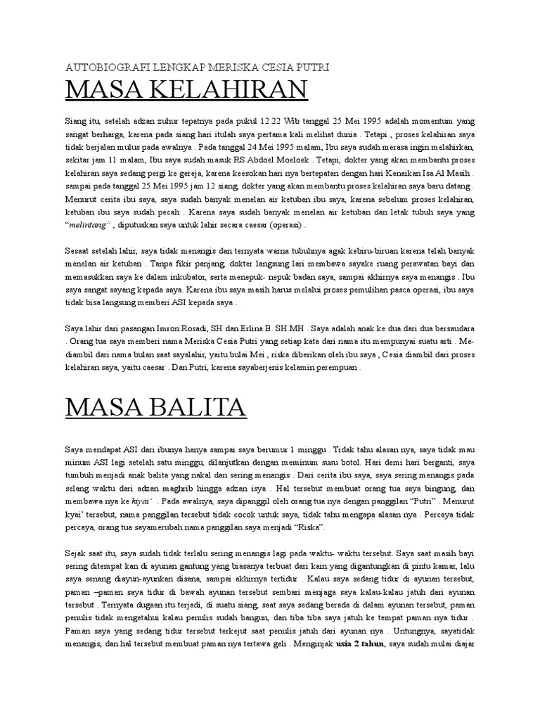 Contoh Autobiografi Lengkap Meriska Cesia Putri | PDF