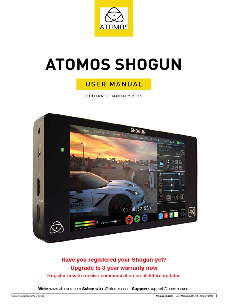 Atomos Shogun User Manual | PDF | Hard Disk Drive | Battery Charger