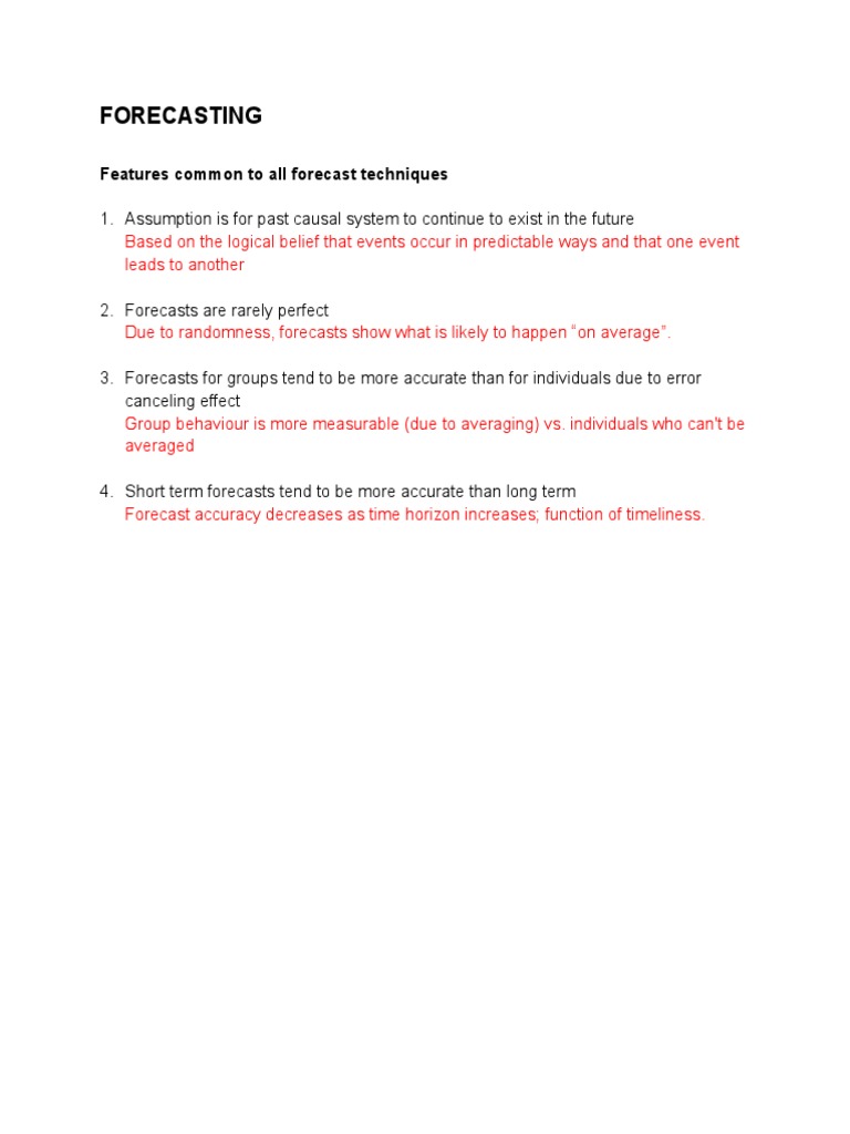 Forecasting: Features Common To All Forecast Techniques | PDF