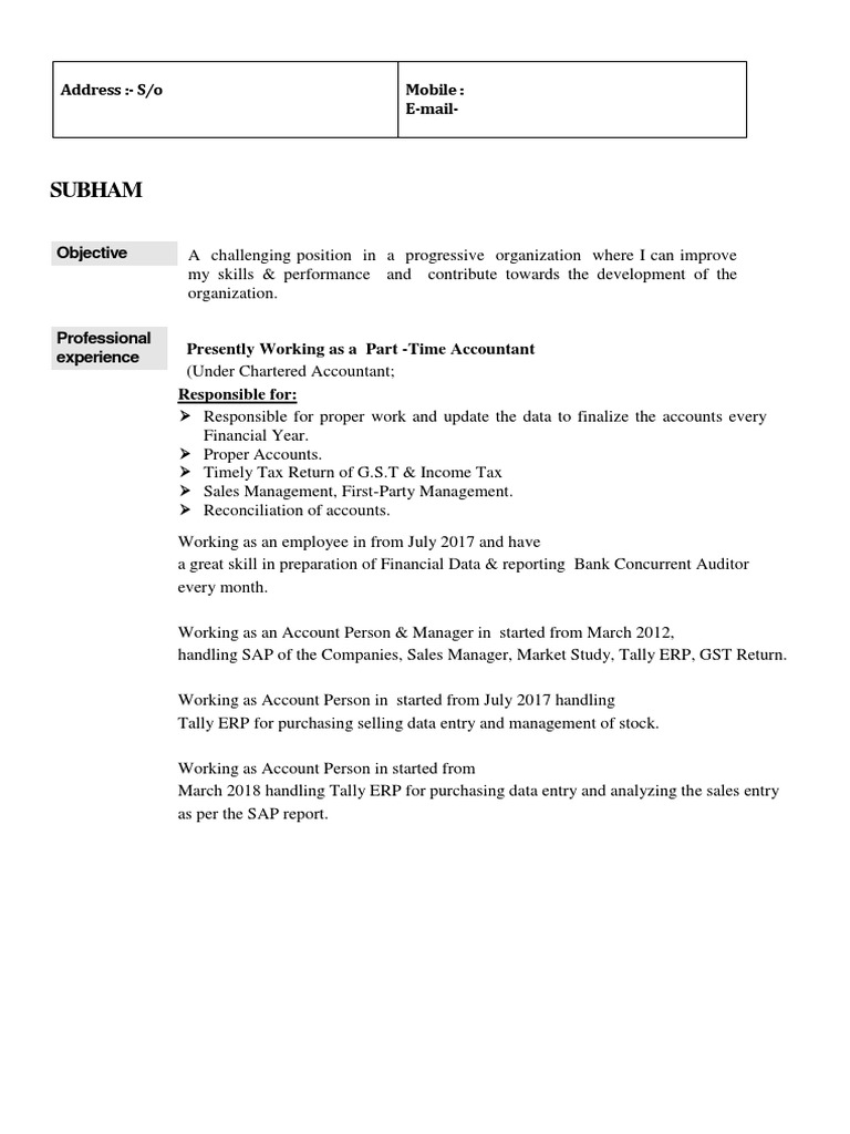 Subham: Address:-S/o Mobile: E-Mail | PDF