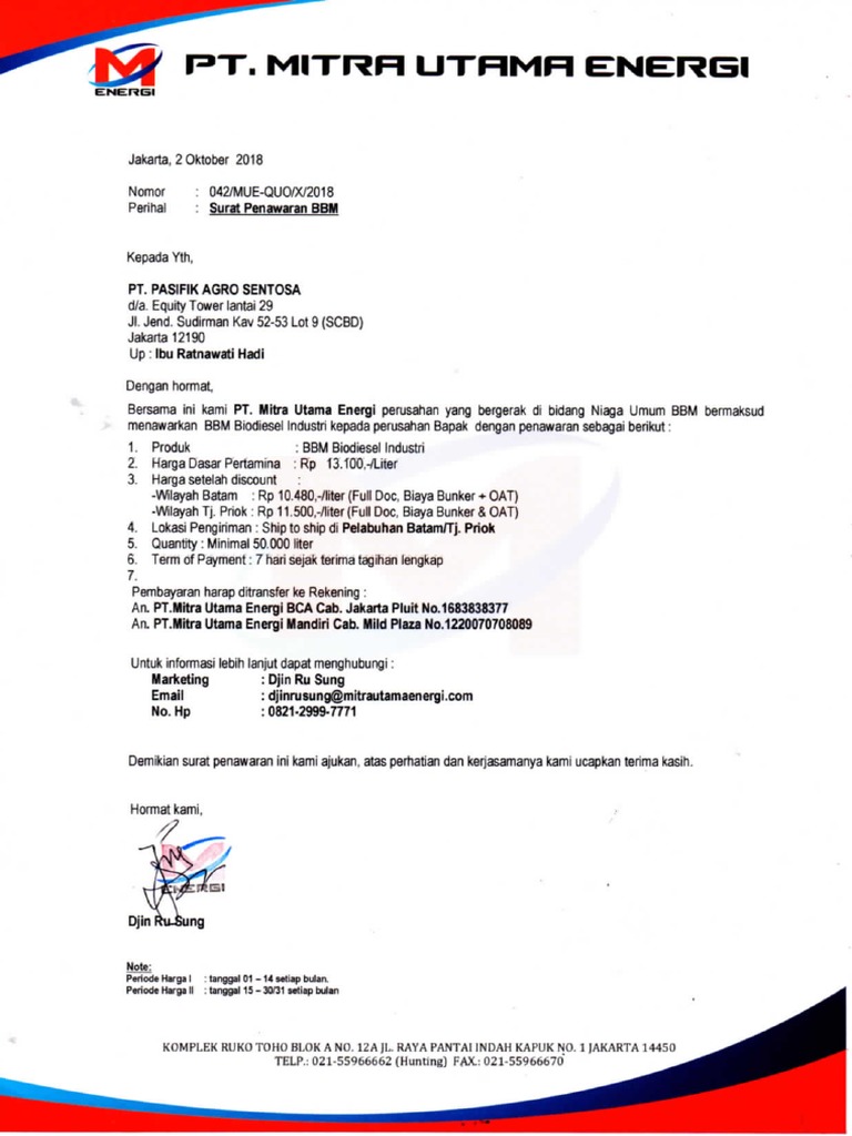 Contoh Surat Penawaran BBM PDF | PDF