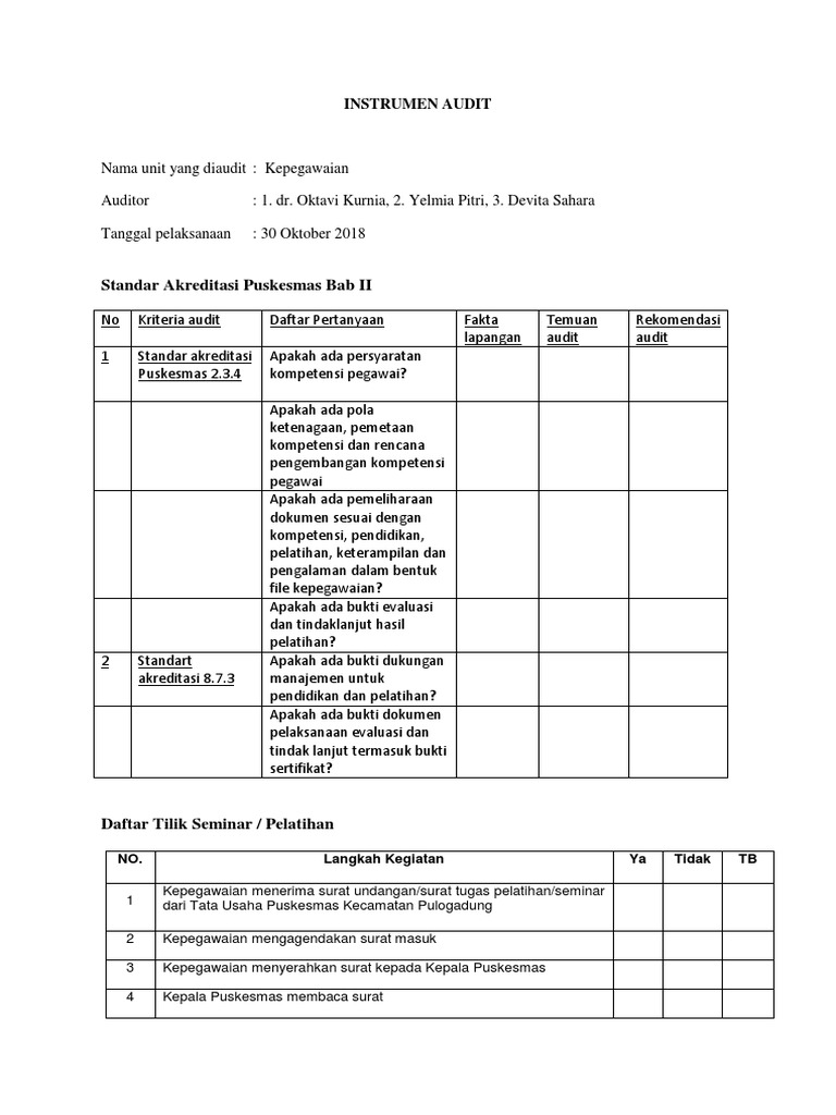Instrumen Audit Kepegawaian | PDF