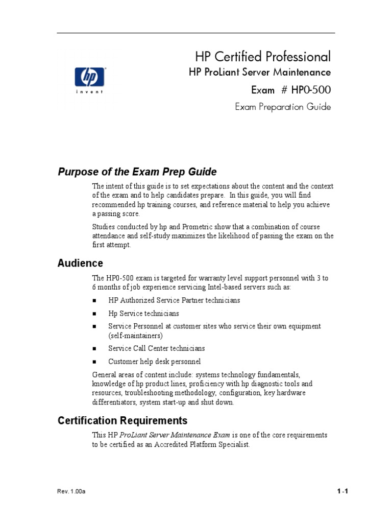 HP Certified Professional: Purpose of The Exam Prep Guide | PDF | Test ...