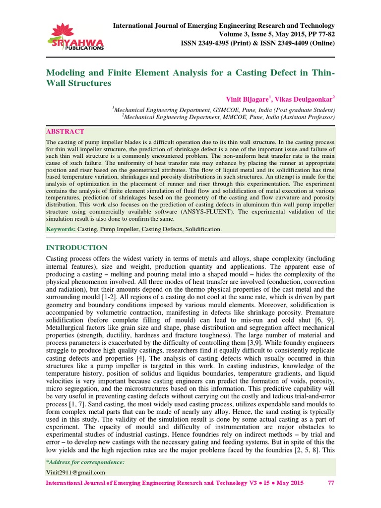 Modeling and Finite Element Analysis For A Casting Defect in Thin-Wall Structures | PDF ...