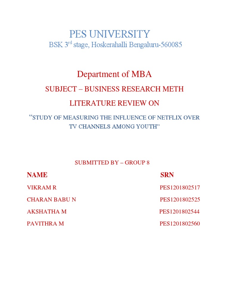 Pes University: Department of MBA | PDF | Pay Television | Netflix