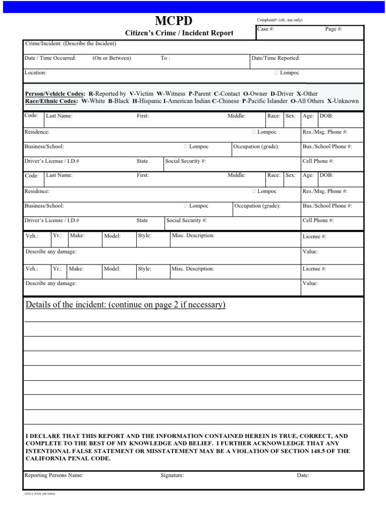 Sample Crime Report Template | PDF | Driver's License | Identity Document