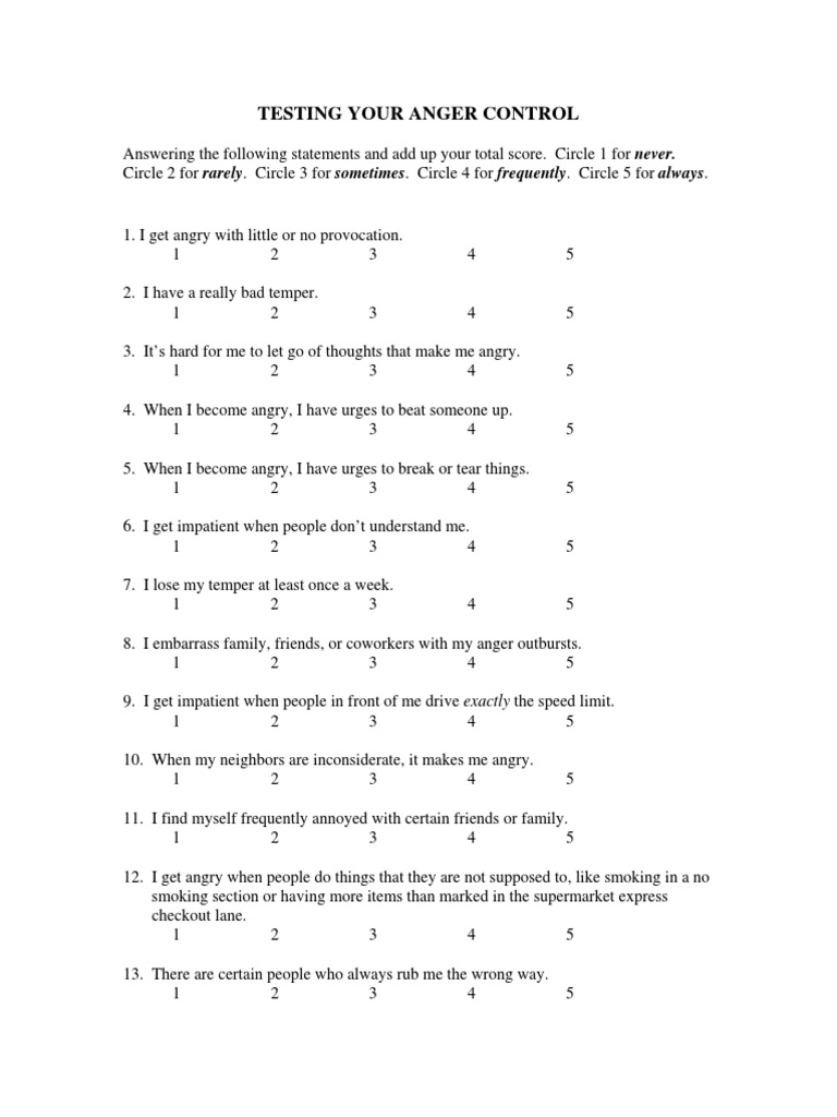 Testing Anger Control PDF | PDF | Anger