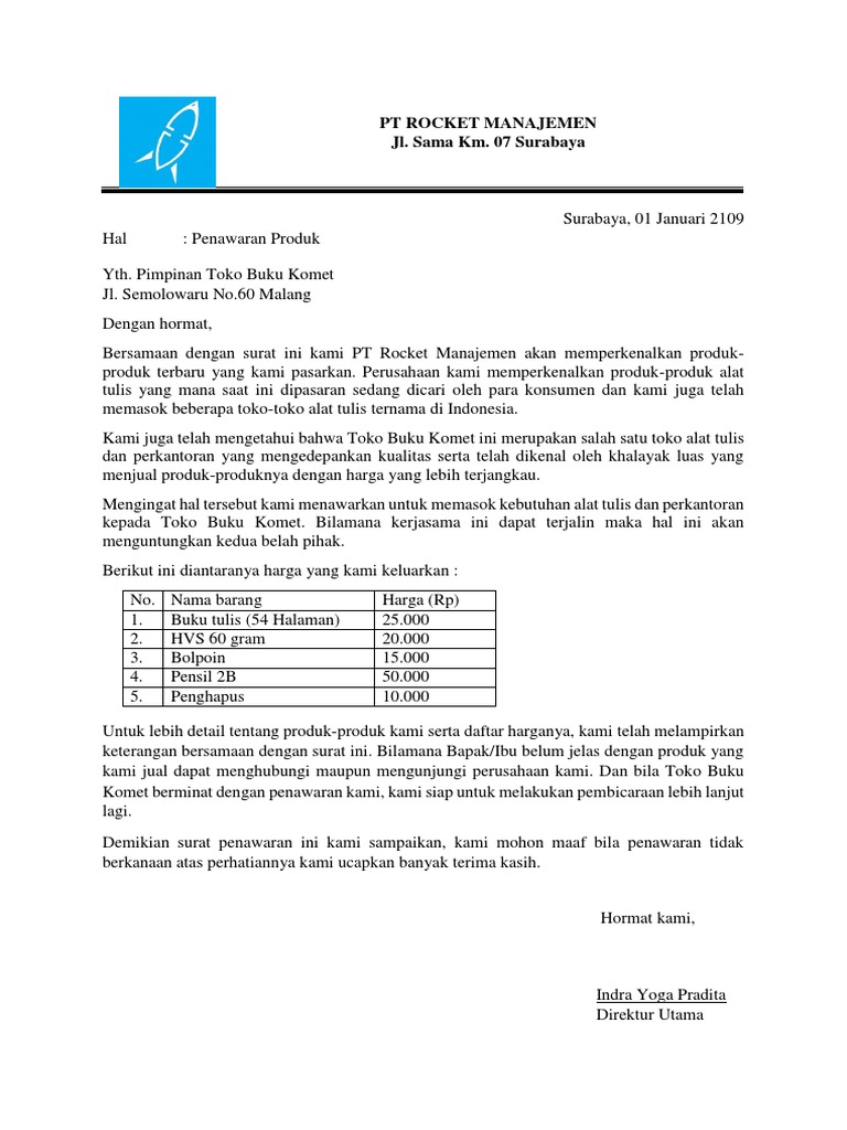 Contoh Surat Penawaran Produk | PDF