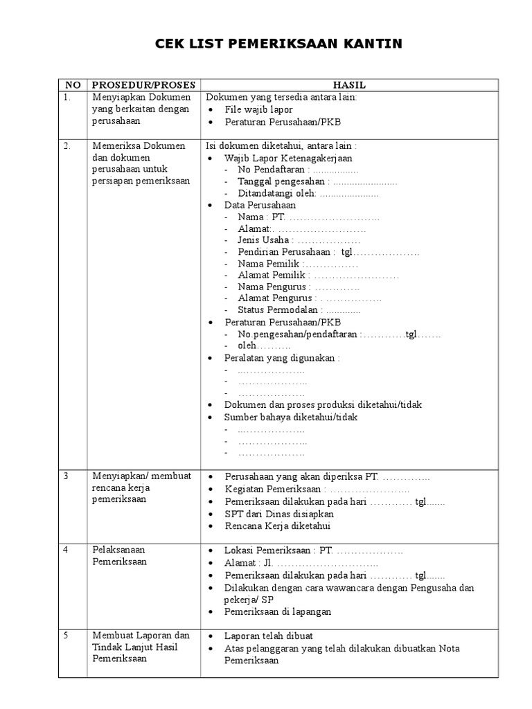 CEK - LIST - PEMERIKSAAN Kantin | PDF