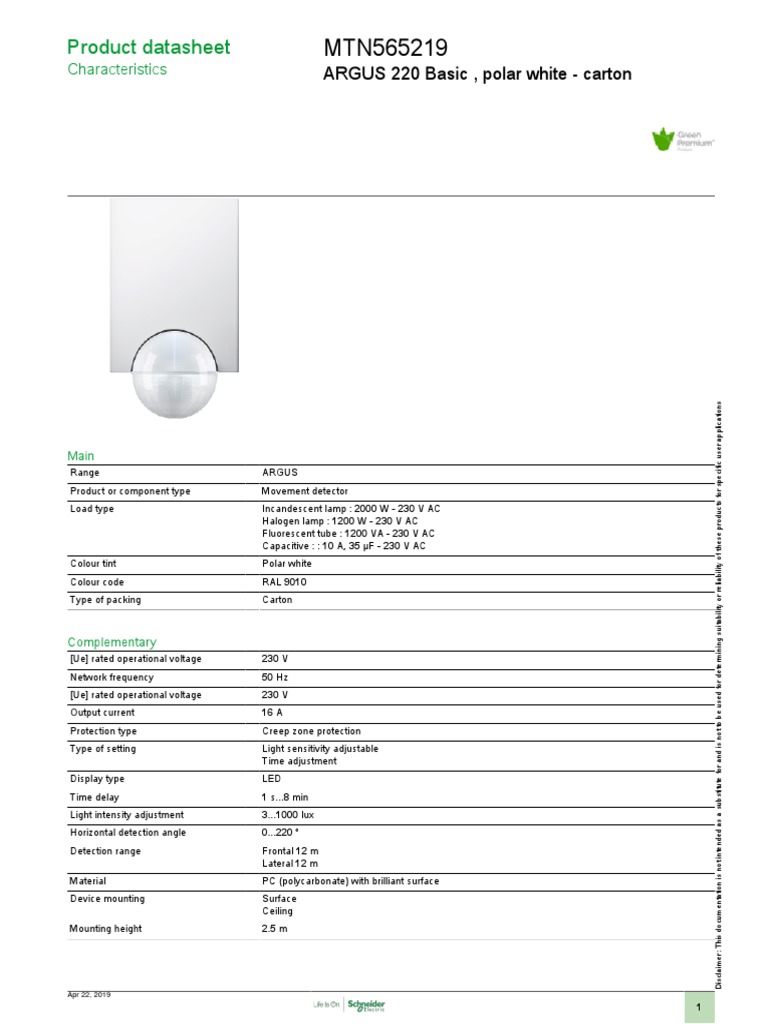 ARGUS 220 Movement Detector Specs | PDF | Alternating Current ...