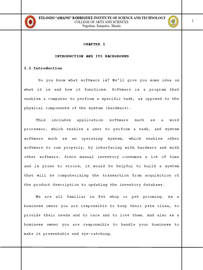 Introduction and Its Background: Eulogio "Amang" Rodriguez Institute of Science and Technology ...