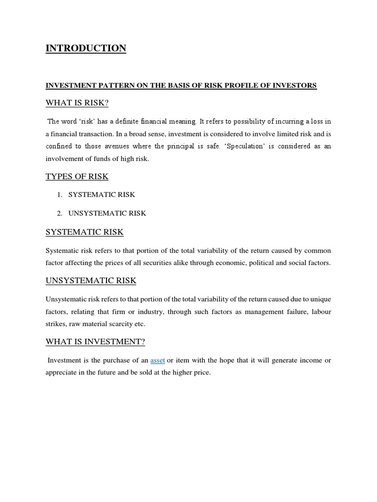 What Is Risk?: Investment Pattern On The Basis of Risk Profile of ...