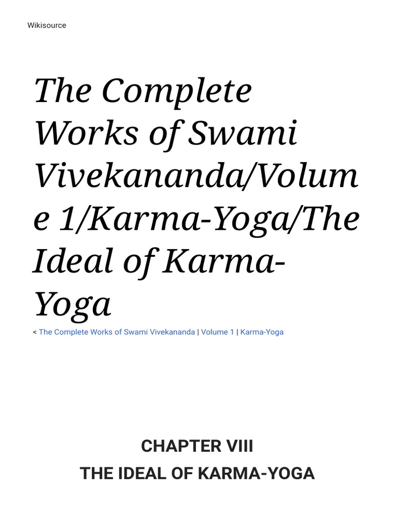 KVIII - The Ideal of Karma Yoga | PDF | Religious Belief And Doctrine ...